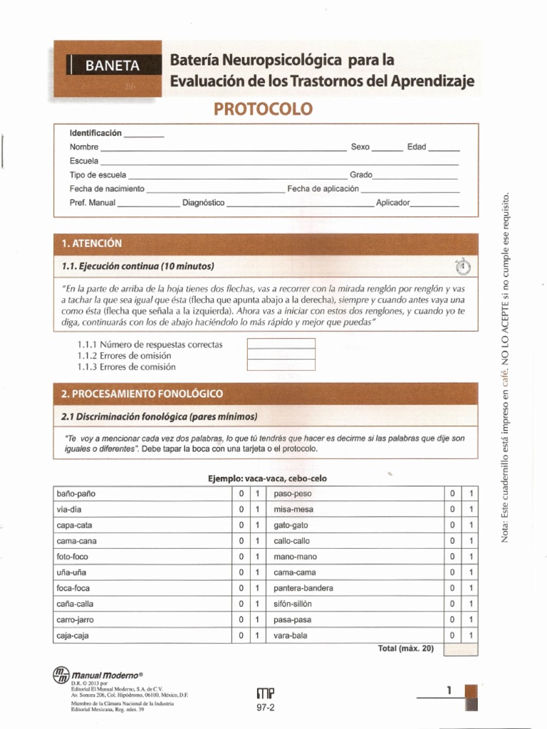 Protocolo de Evaluación Baneta | PDF | Lingüística