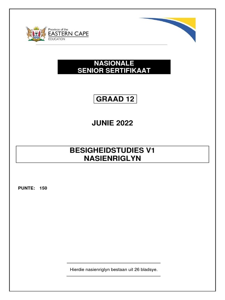 BUS STUDIES P1 GR12 MEMO JUNE 2022 - Afrikaans | PDF