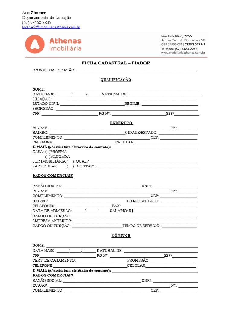 Ficha Fiador | PDF | Cheque (banco)