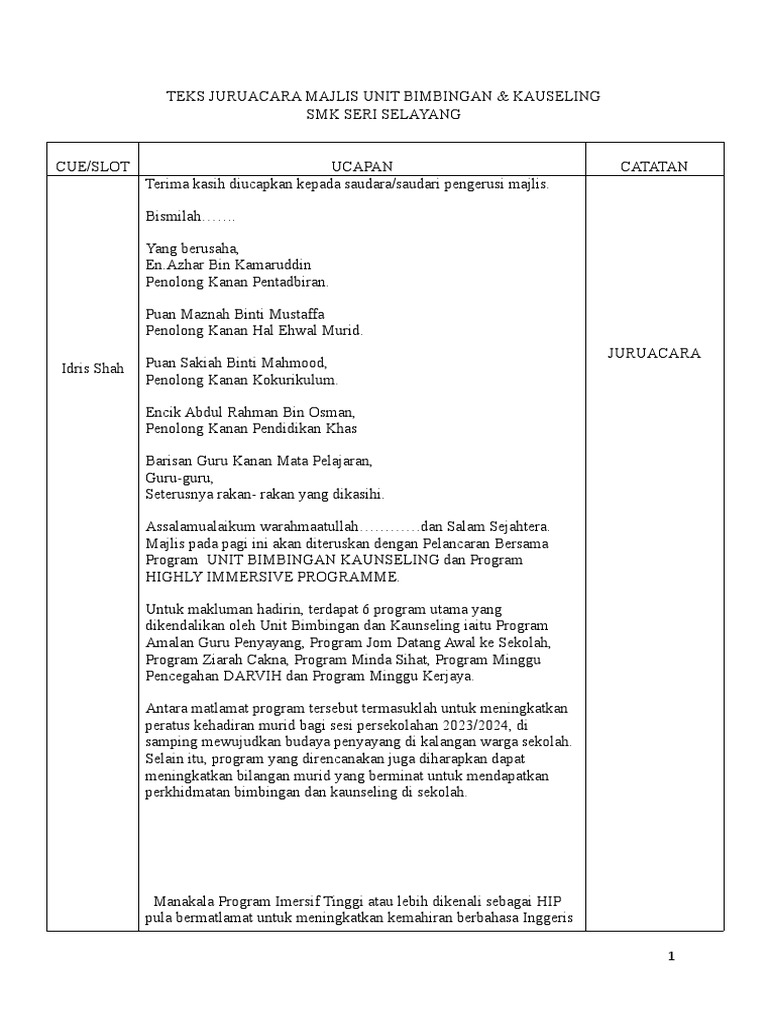 Teks Juruacara Majlis Imp & Ubk | PDF