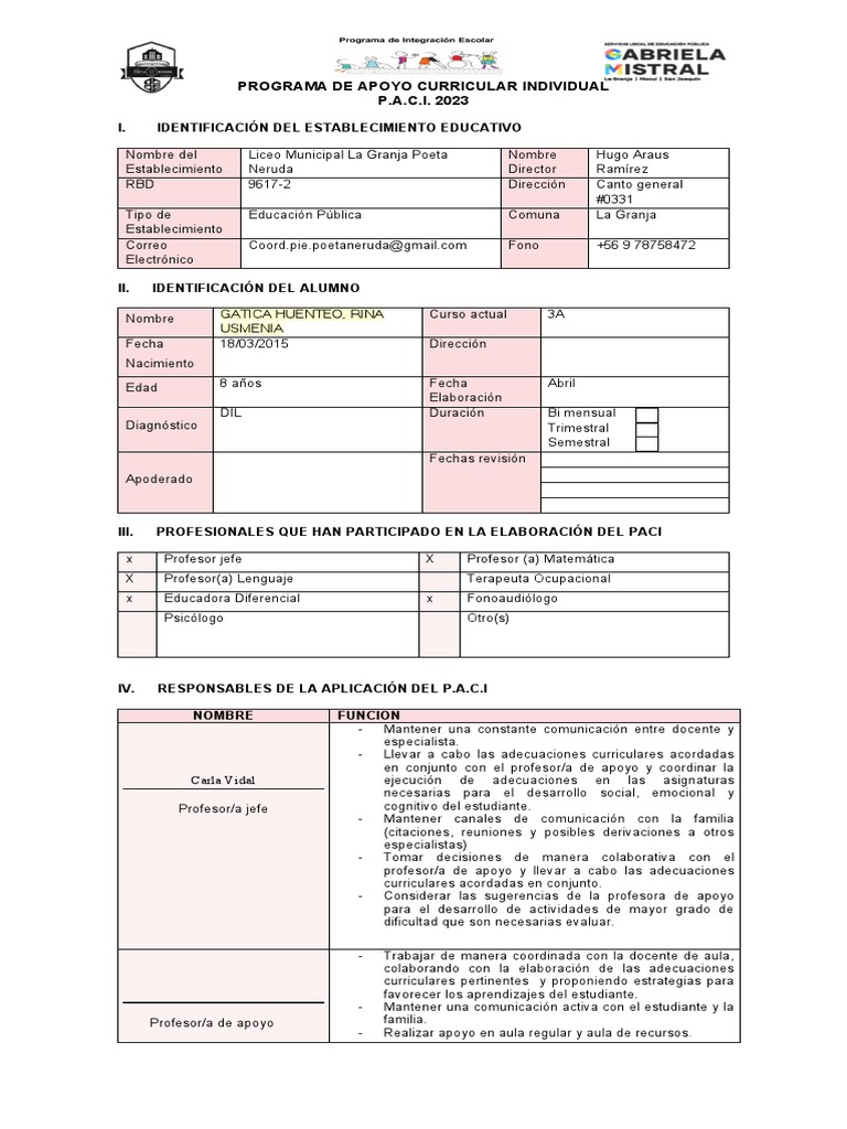 Formato Paci 2023 | PDF | Evaluación | Maestros