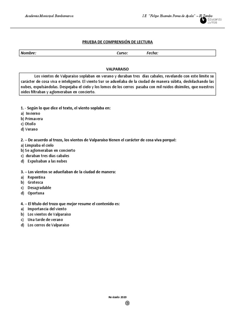 Comprensión Lectora Primero | PDF