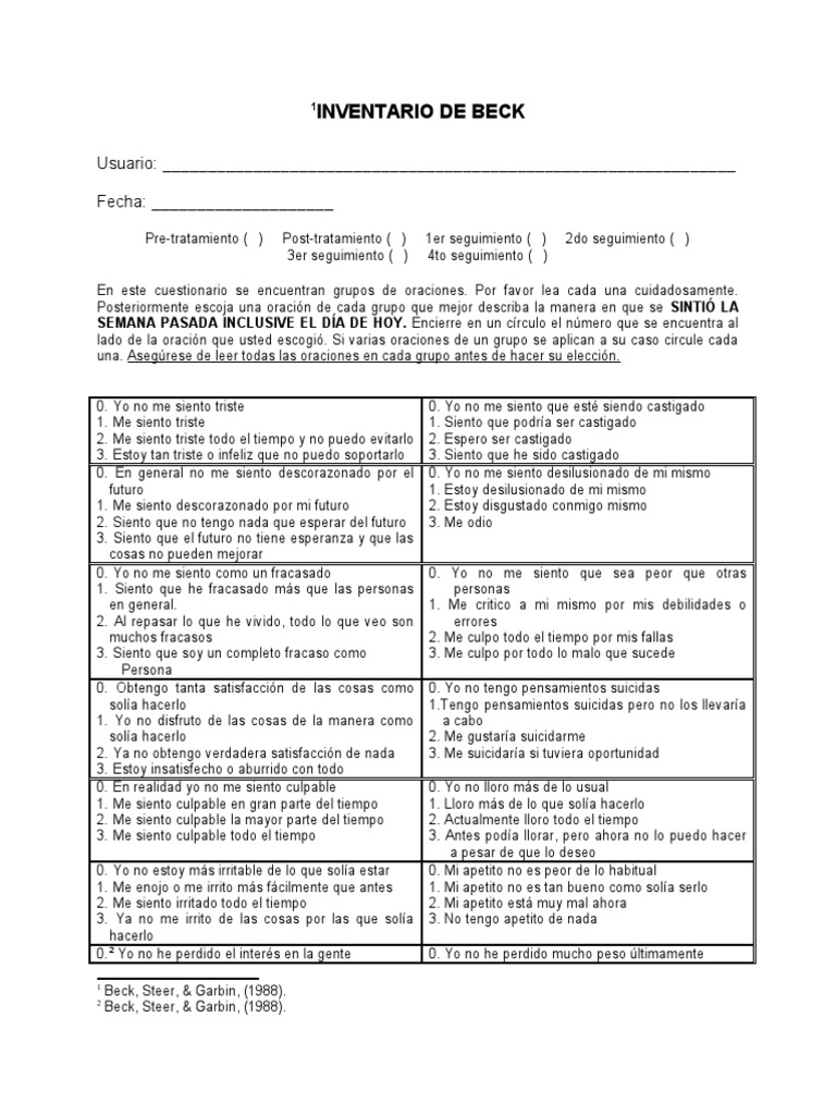 Inventario Beck: Depresión y Ansiedad | PDF