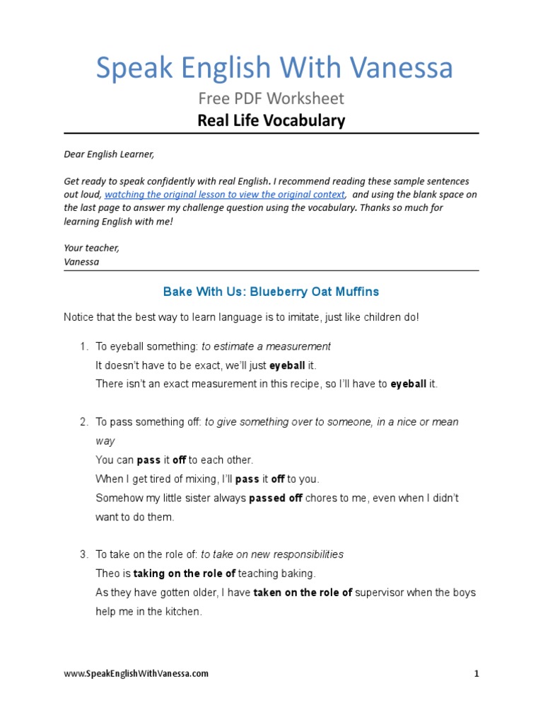 Real Life English Vocabulary Worksheet | PDF | Foods | Food And Drink