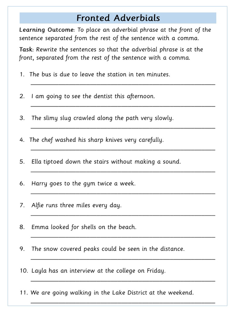 Free Adverbial Worksheets 2 | PDF
