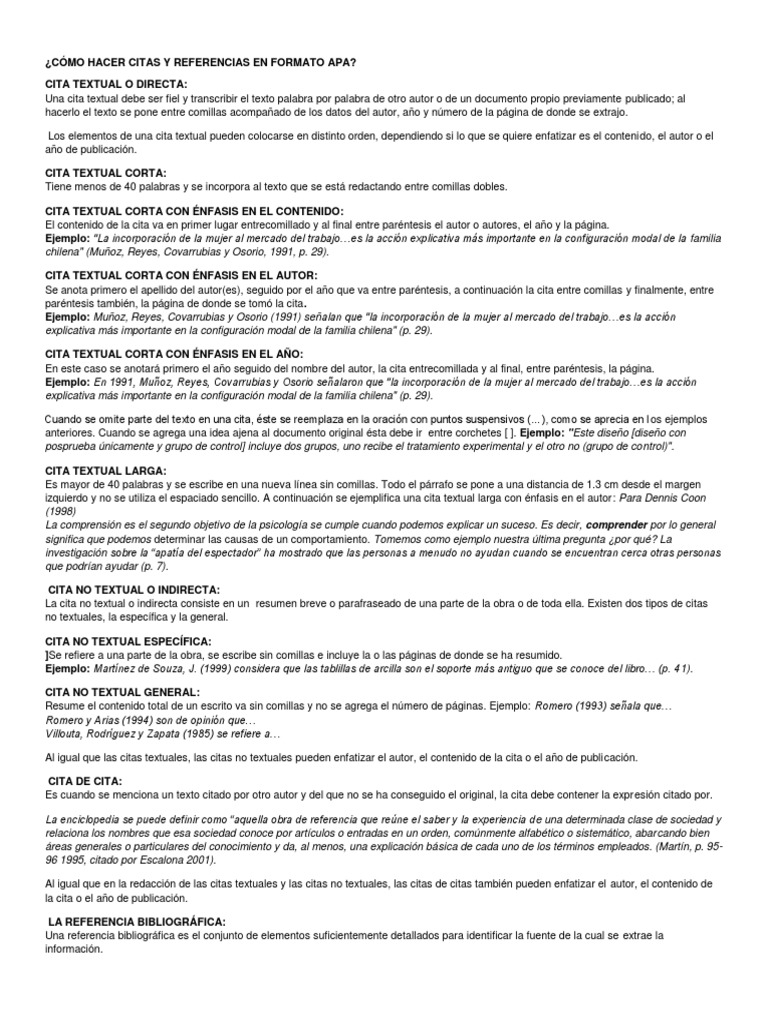 Cómo Hacer Citas y Referencias en Formato Apa | PDF | Citación ...
