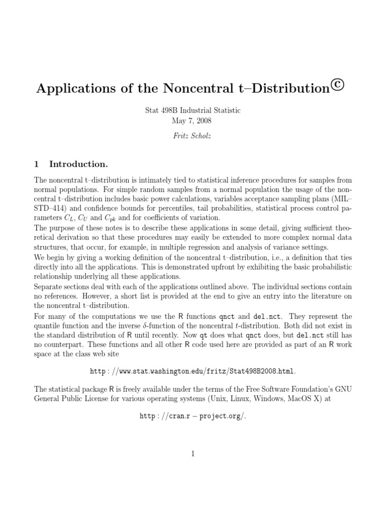 Noncentral T | PDF | Statistics | Probability Distribution