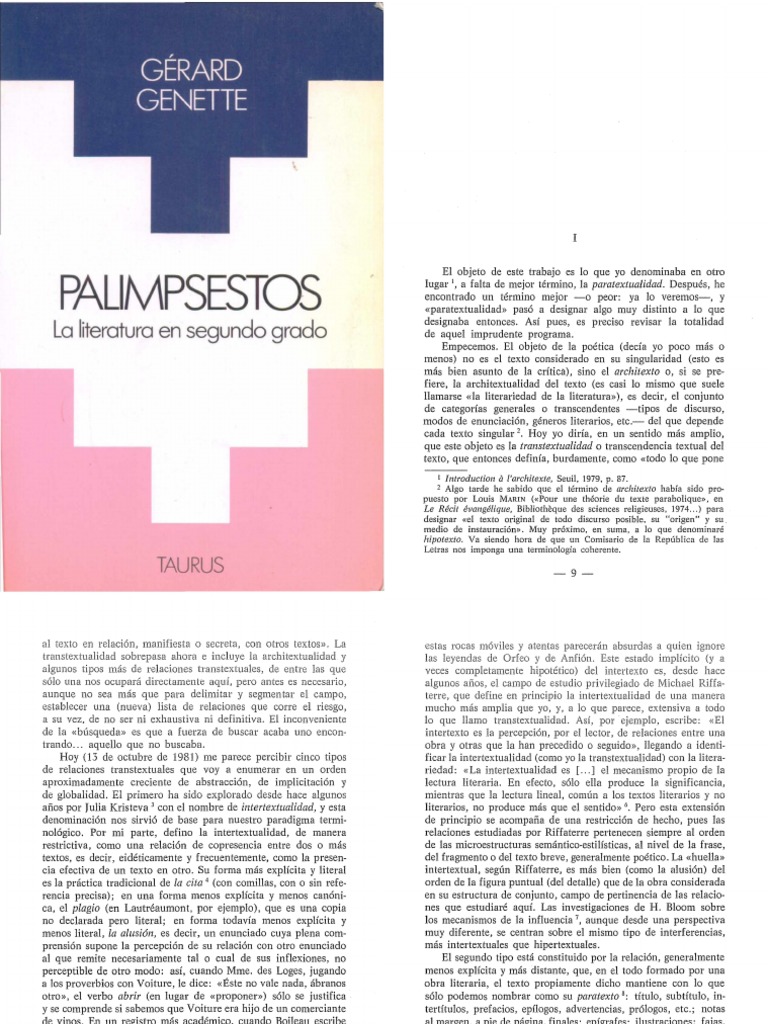 GENETTE Gerard - Palimpsestos La Literatura en Segundo Grado | PDF ...