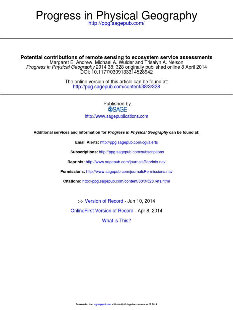 Remote Sensing in Ecosystem Service Assessment | PDF | Primary ...