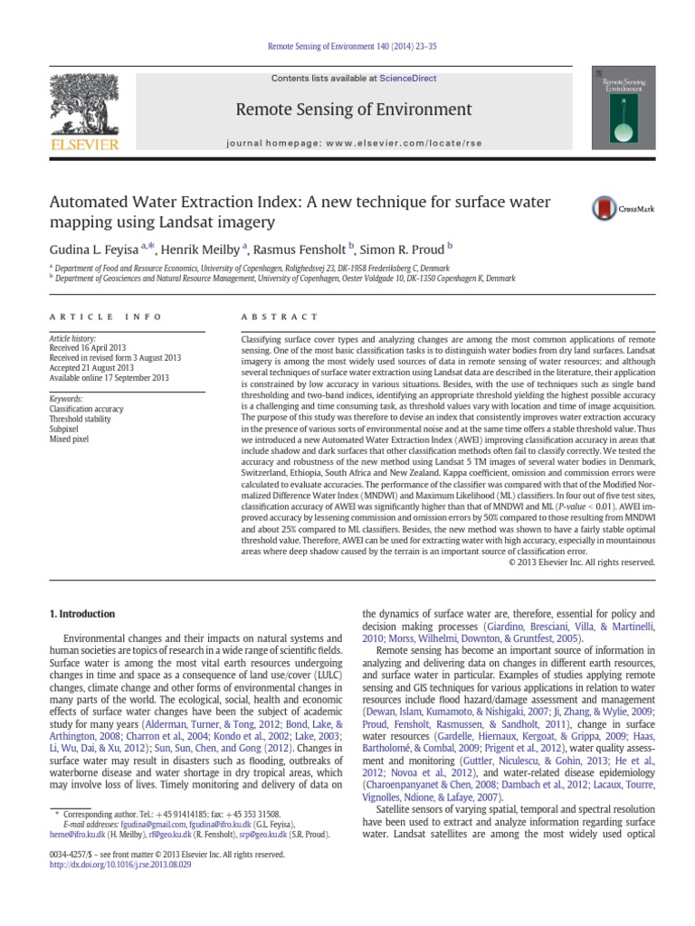AWEI: Enhanced Water Extraction Method | PDF | Accuracy And Precision ...