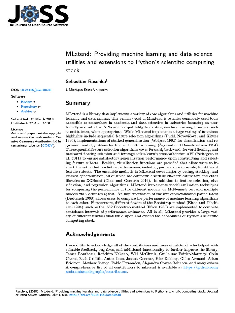 Mlxtend Providing Machine Learning And Data Scienceutilities And Extensions To Pythons 