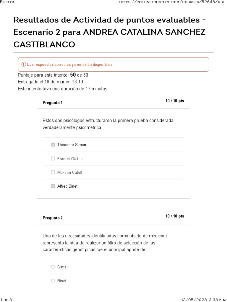 Quiz - Escenario 2 Int 2 | PDF | Psicometría | Cognición