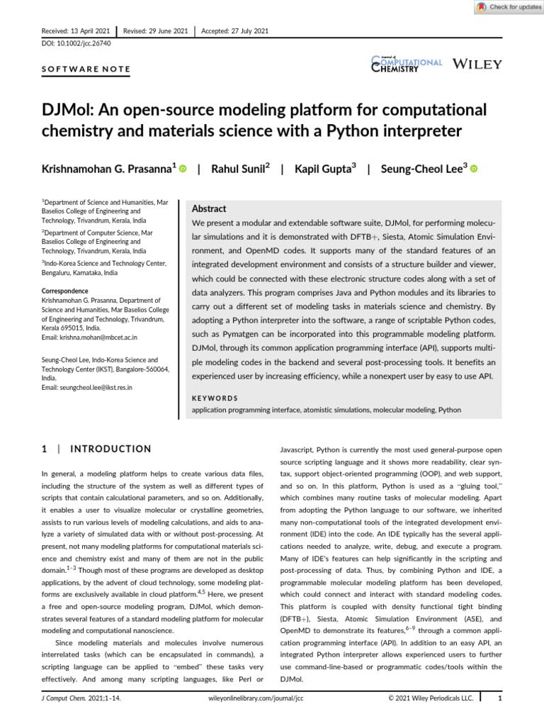 DJMol An Open-Source Modeling Platform For Computational | PDF | Scripting Language | Programming