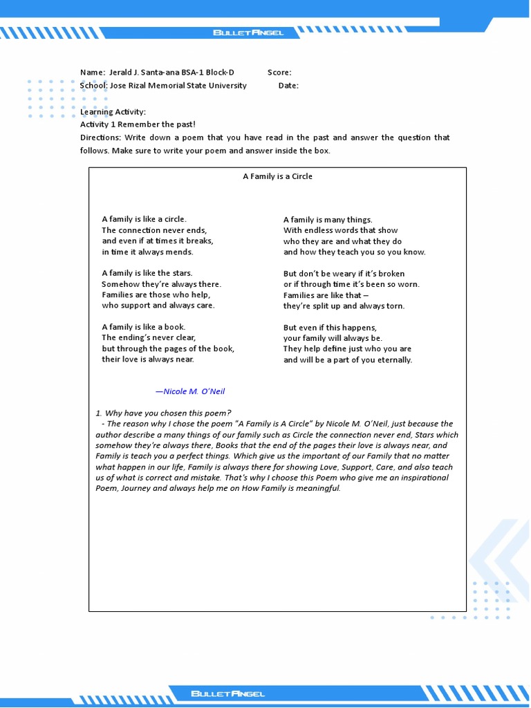 Poetry Learning Activity1 Santa-Ana Bsa1-Block-D | PDF