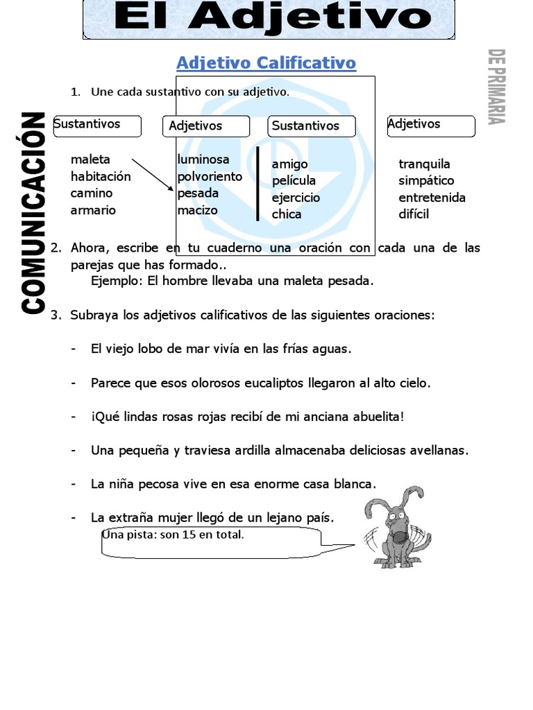 Ficha de El Adjetivo para Segundo de Primaria | PDF