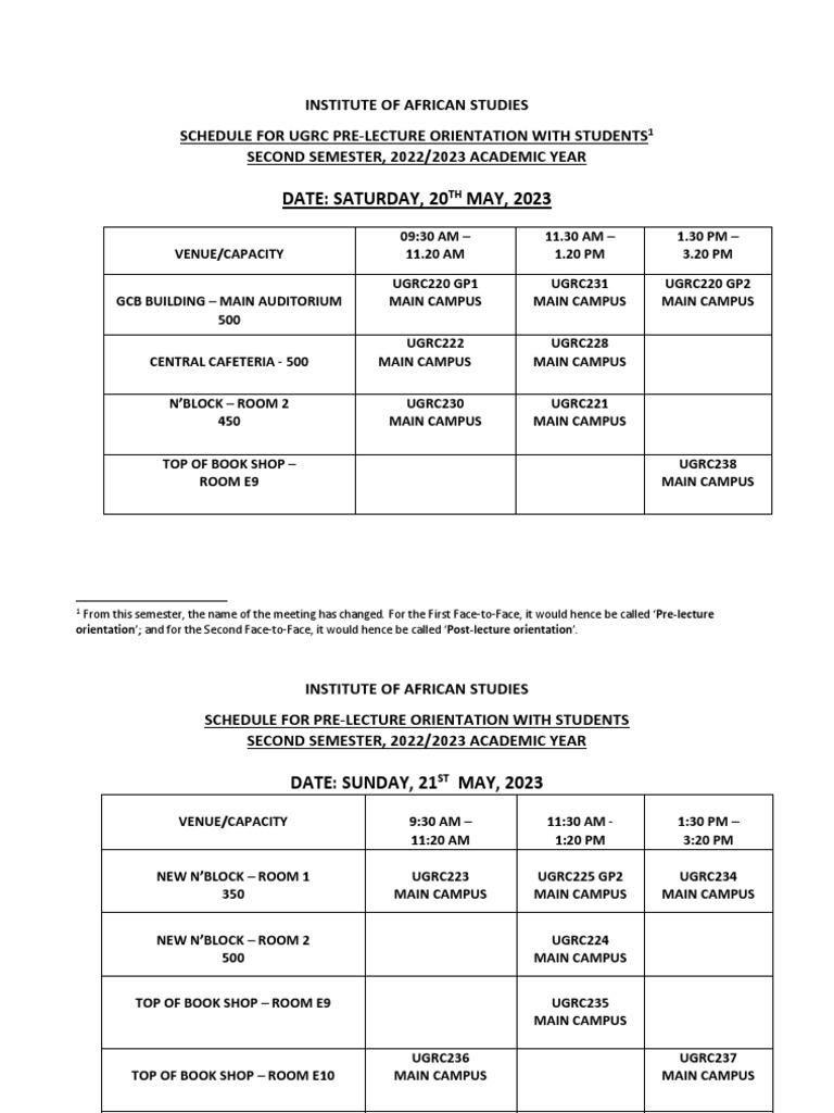 Ias Schedule For Ugrc Pre-Lecture Orientation-Second Sem. 2022-2023 ...