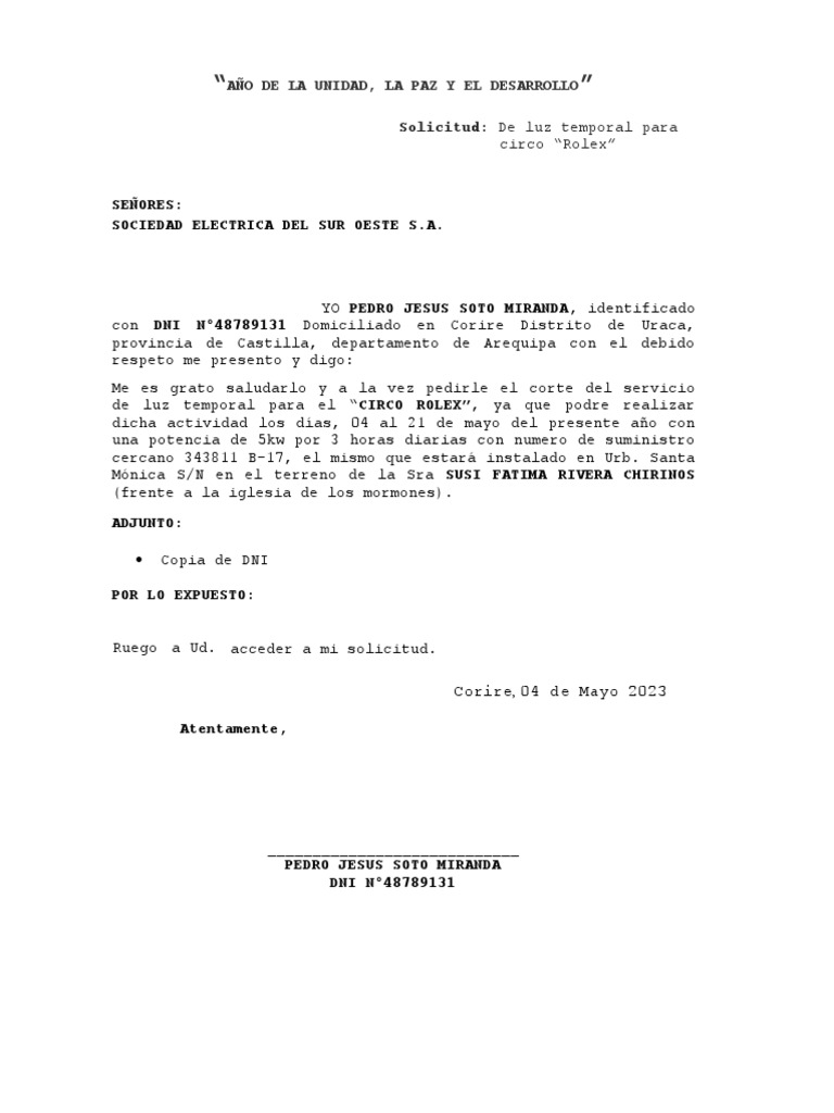 Solicitud de Luz Te, Mporal | PDF