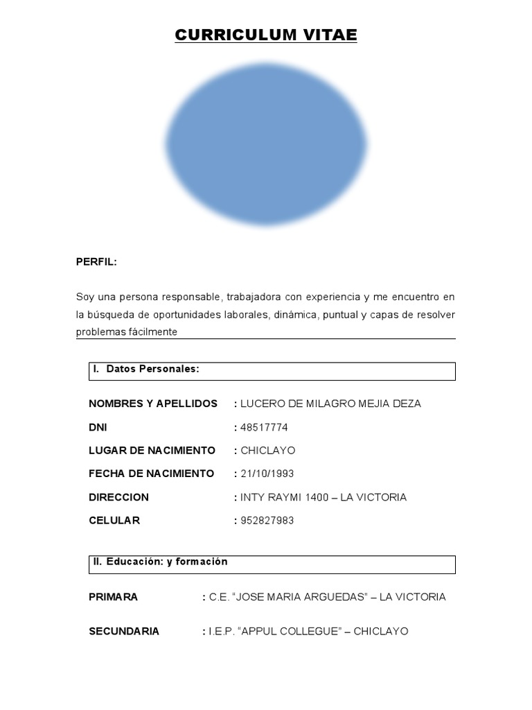 Curriculum Vitae Lucero de Milagro Mejia Deza | PDF