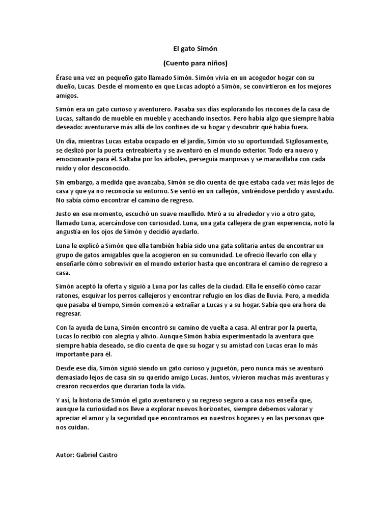 Cuento Para Niños Pdf Gatos