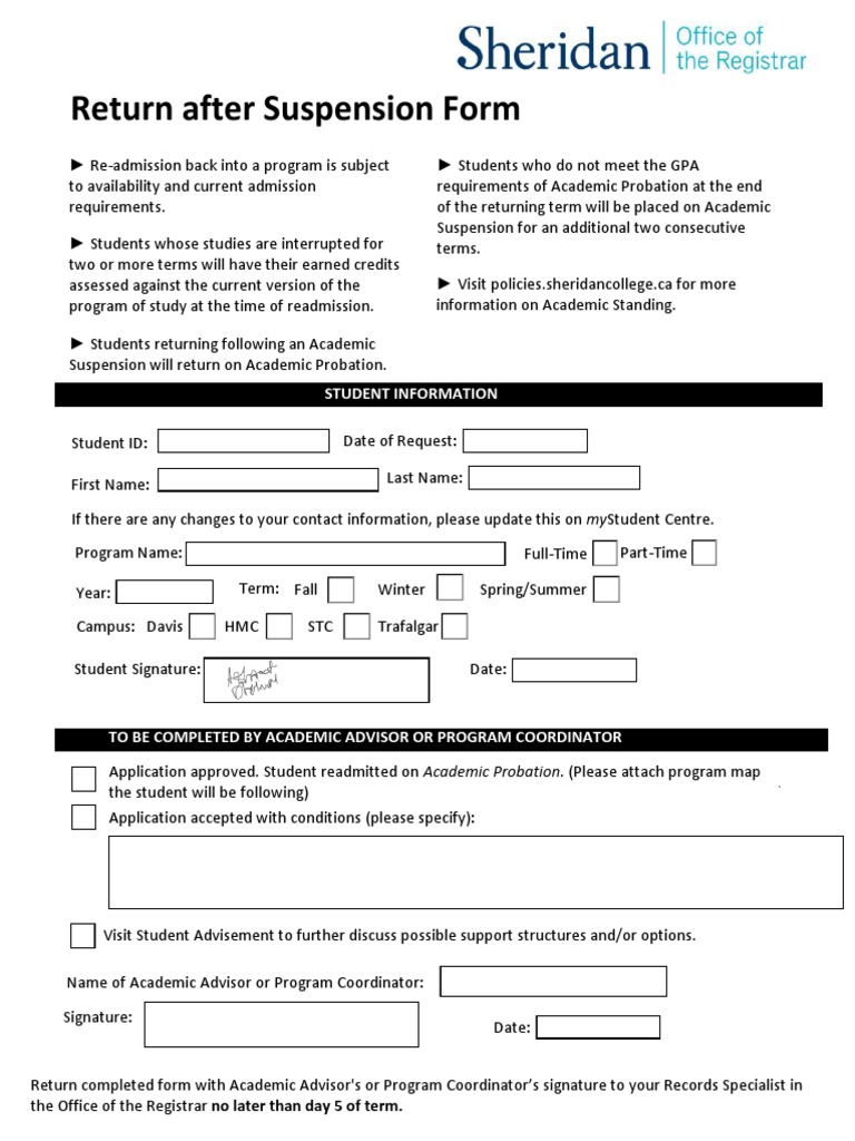 Return Suspension Form | PDF