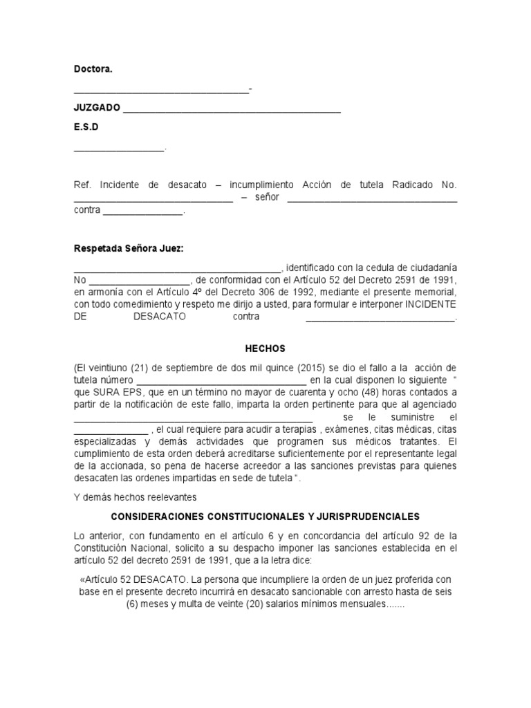 Incidente de Desacato en Acción de Tutela | PDF | Gobierno | Justicia