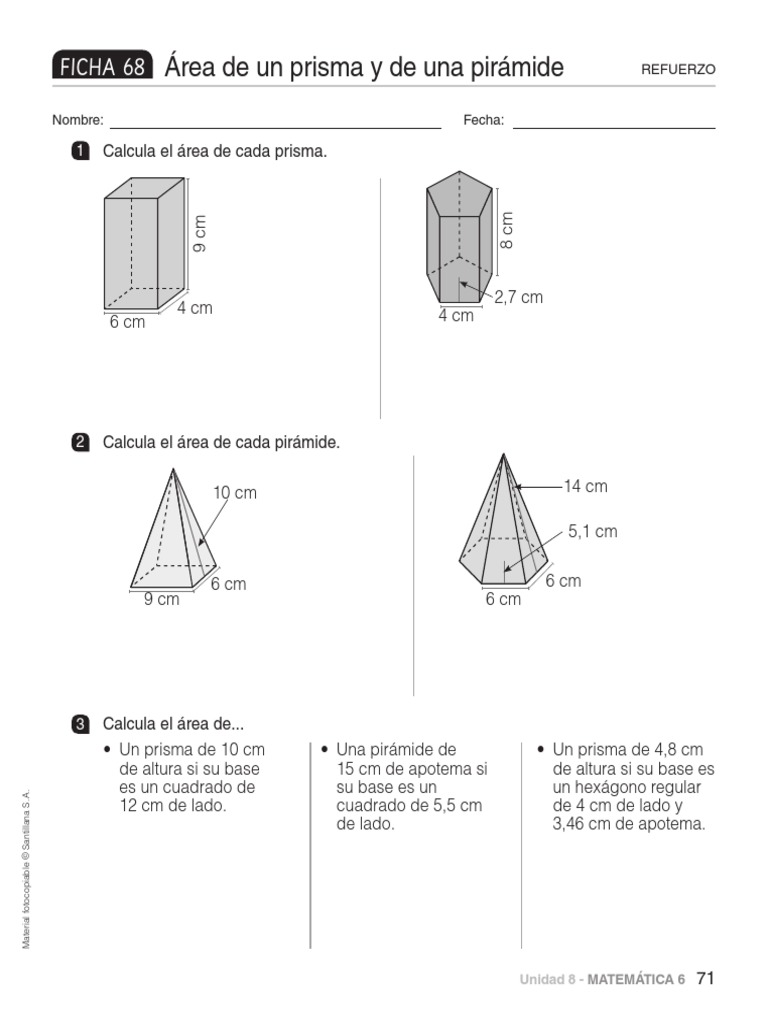 Hoja De Trabajo Sobre El área De Superficie De Prismas Y Pirámides