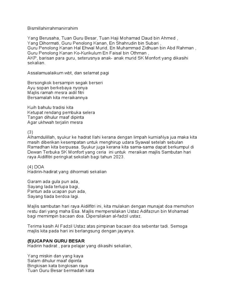 Skrip MC Hari Raya | PDF