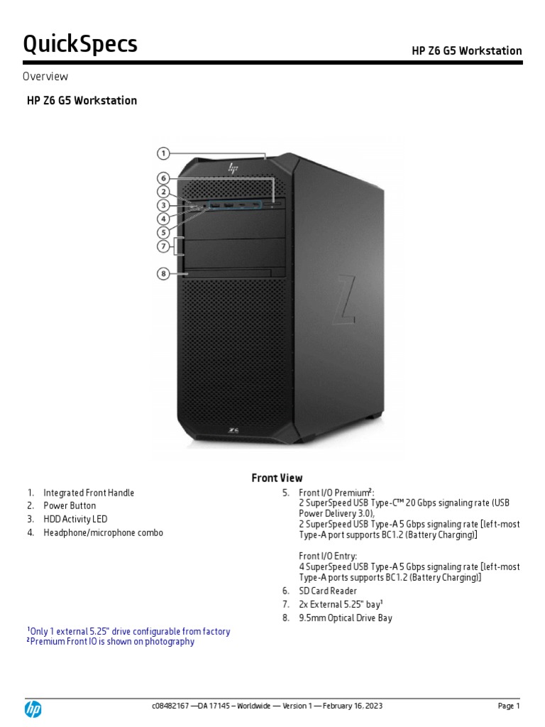 Quickspecs: HP Z6 G5 Workstation | PDF | Solid State Drive | Windows 10