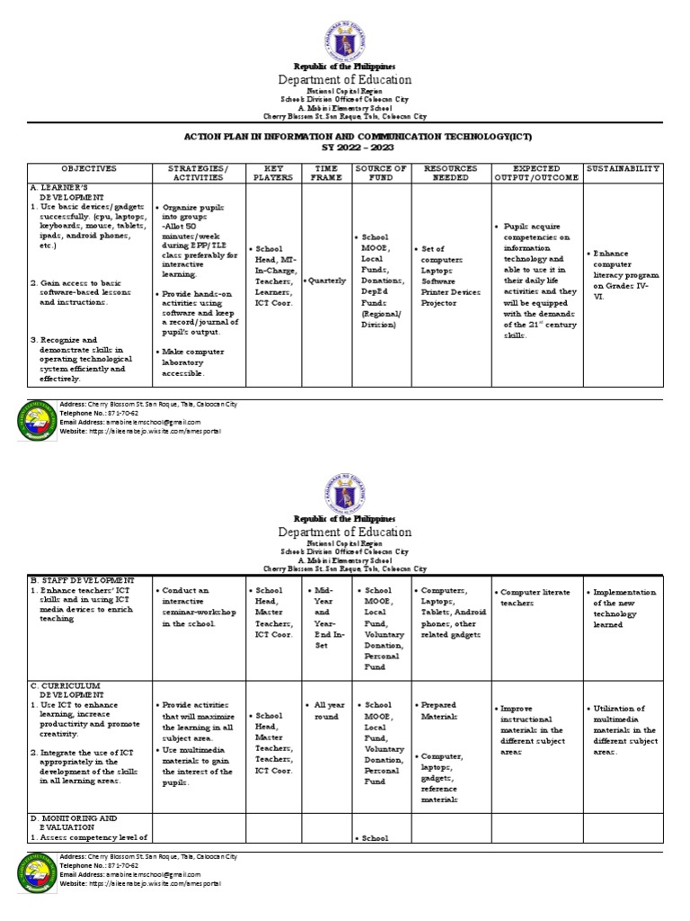 ICT Action Plan for A. Mabini Elementary | PDF | Educational Technology ...