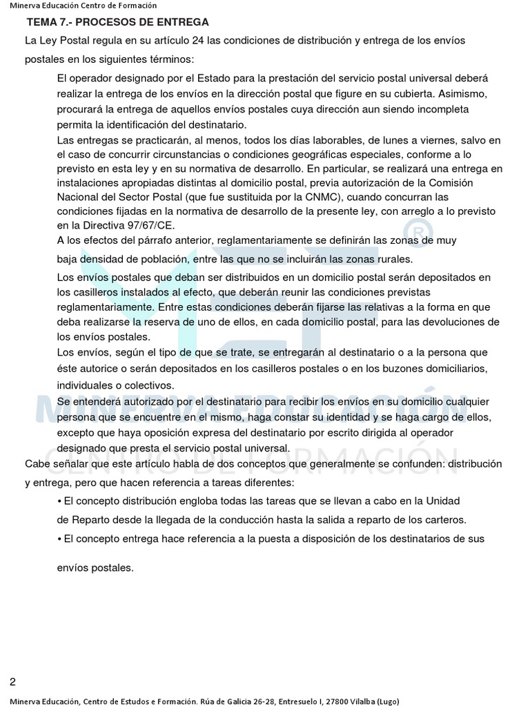 Tema 7 Procesos de Entrega | PDF | Correo | Tarjeta postal