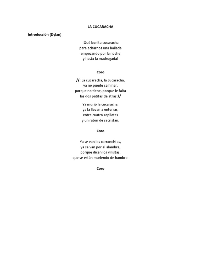 Letra de La Cucaracha Original | PDF