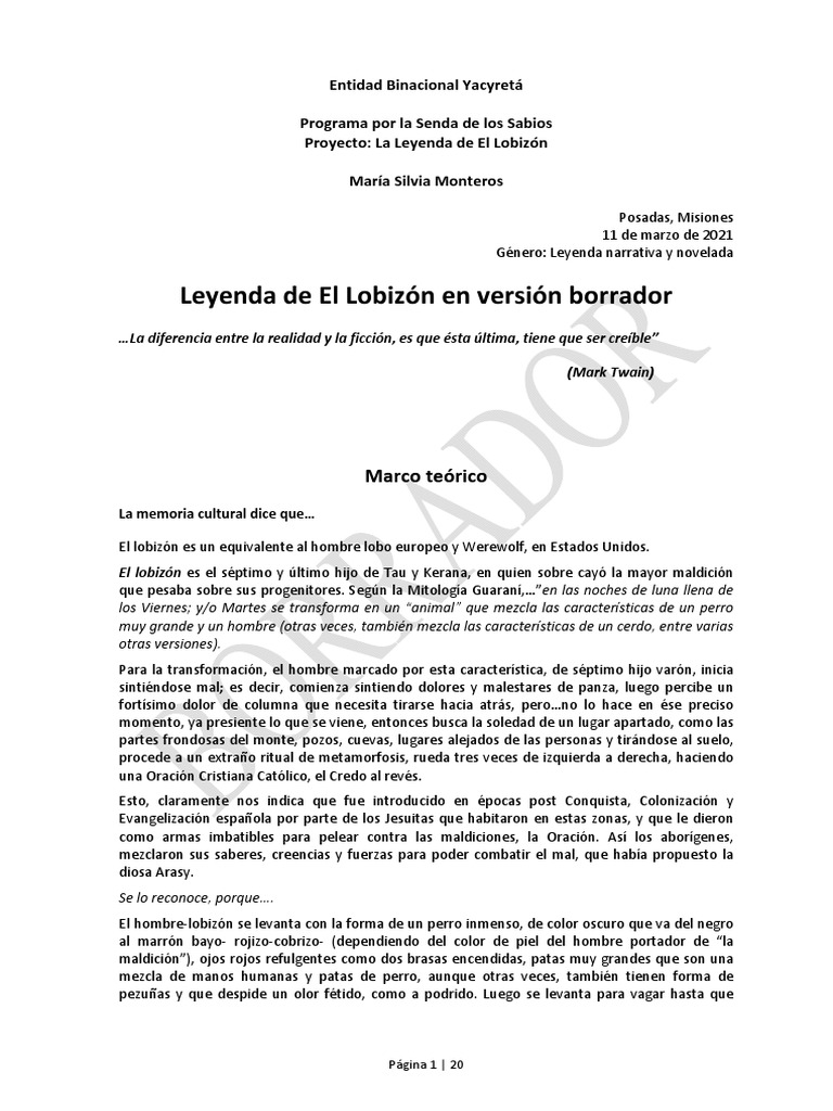 Leyenda de El Lobizon Borrador | PDF