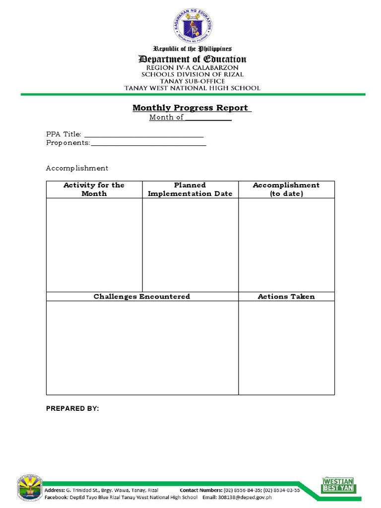 Monthly Progress Report Template | PDF | Career & Growth