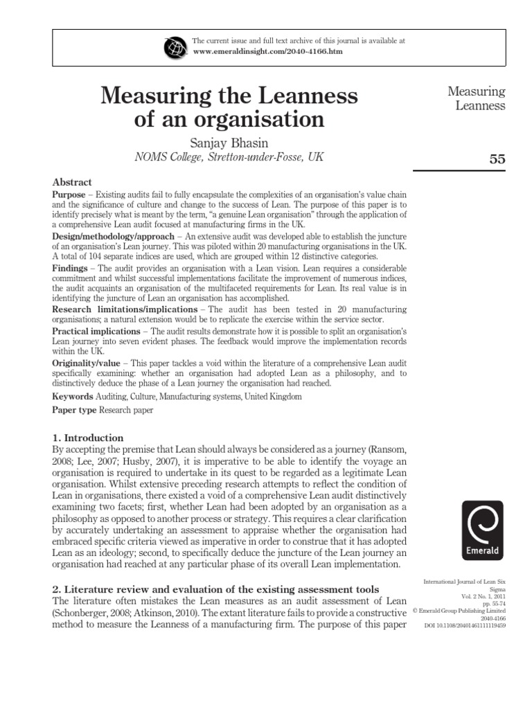 BHASIN - Measuring The Leanness of An Organisation | PDF | Lean ...