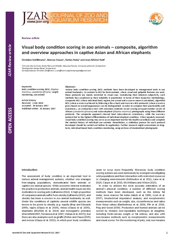Visual Body Condition Scoring in Zoo Animals - Composite, Algorithm and ...