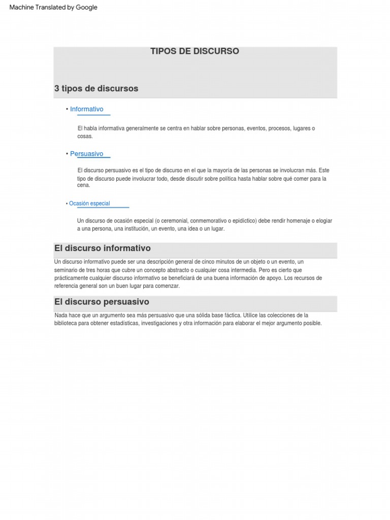 Tipos de Discurso | PDF | Hablar en público | Motivación