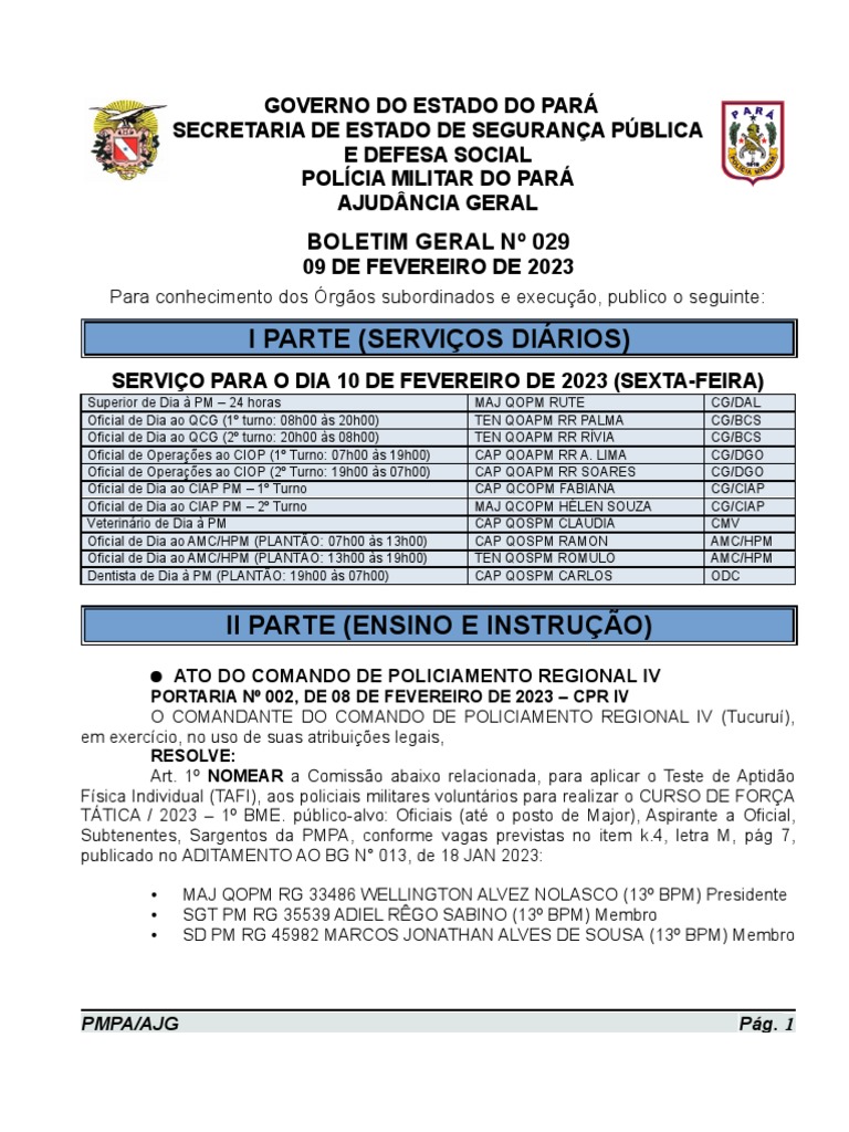 BG N 029 - de 09 Fev 2023 - Ata Cfo 2º Ano | PDF | Férias trabalhistas