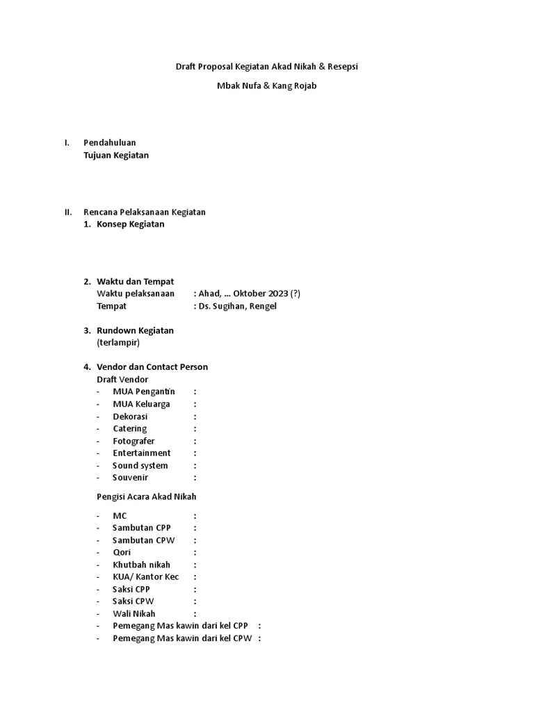 Draft Proposal Kegiatan Akad & Resepsi | PDF