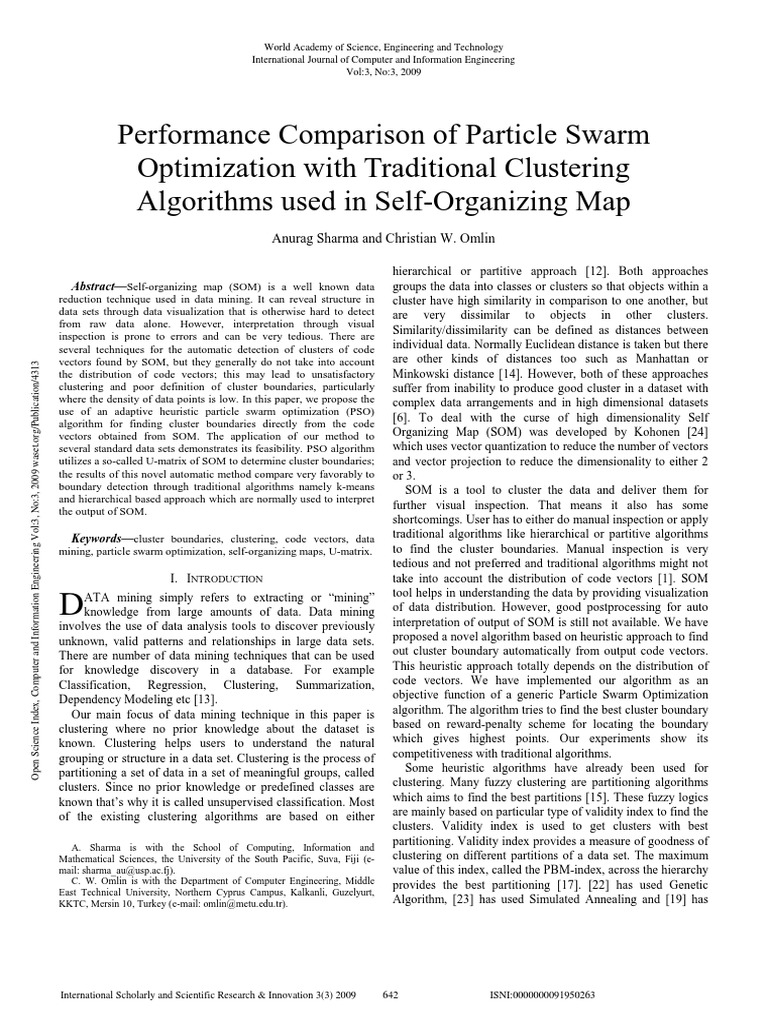 Performance Comparison Of Particle Swarm Optimization With Traditional Clustering Algorithms 8465