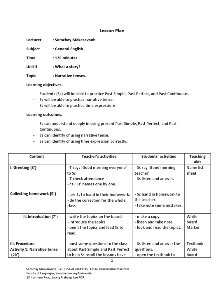 Lecture 5 | PDF | Grammatical Tense | Lesson Plan
