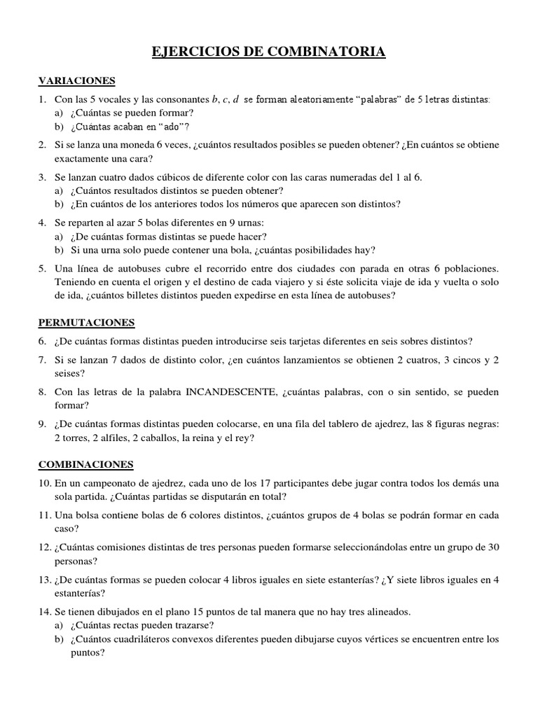 Combinatoria Ejercicios | PDF | Ajedrez