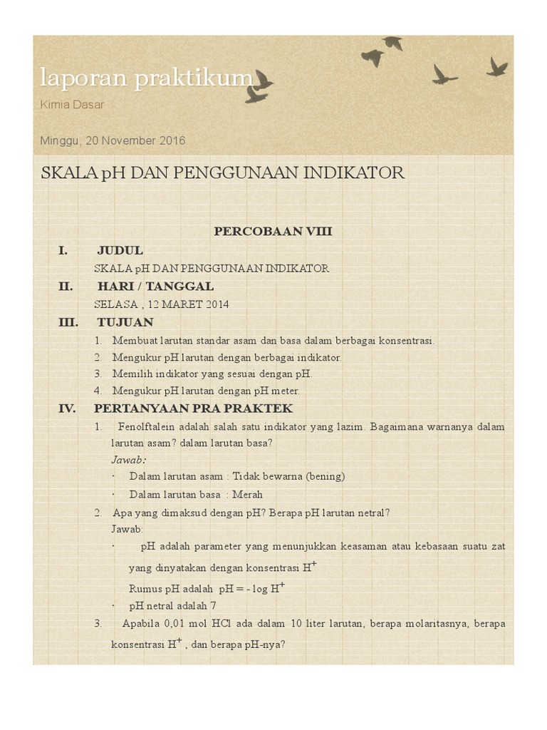 Laporan Praktikum - Skala PH Dan Penggunaan Indikator | PDF
