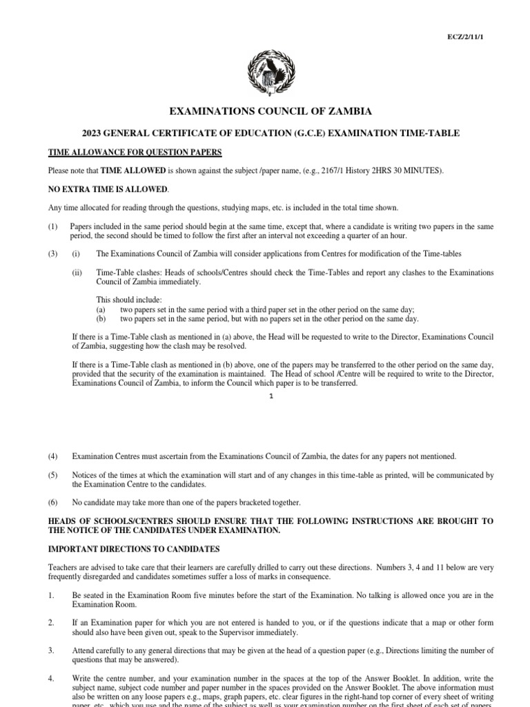 2023 - Gce Time Table | PDF | Multiple Choice