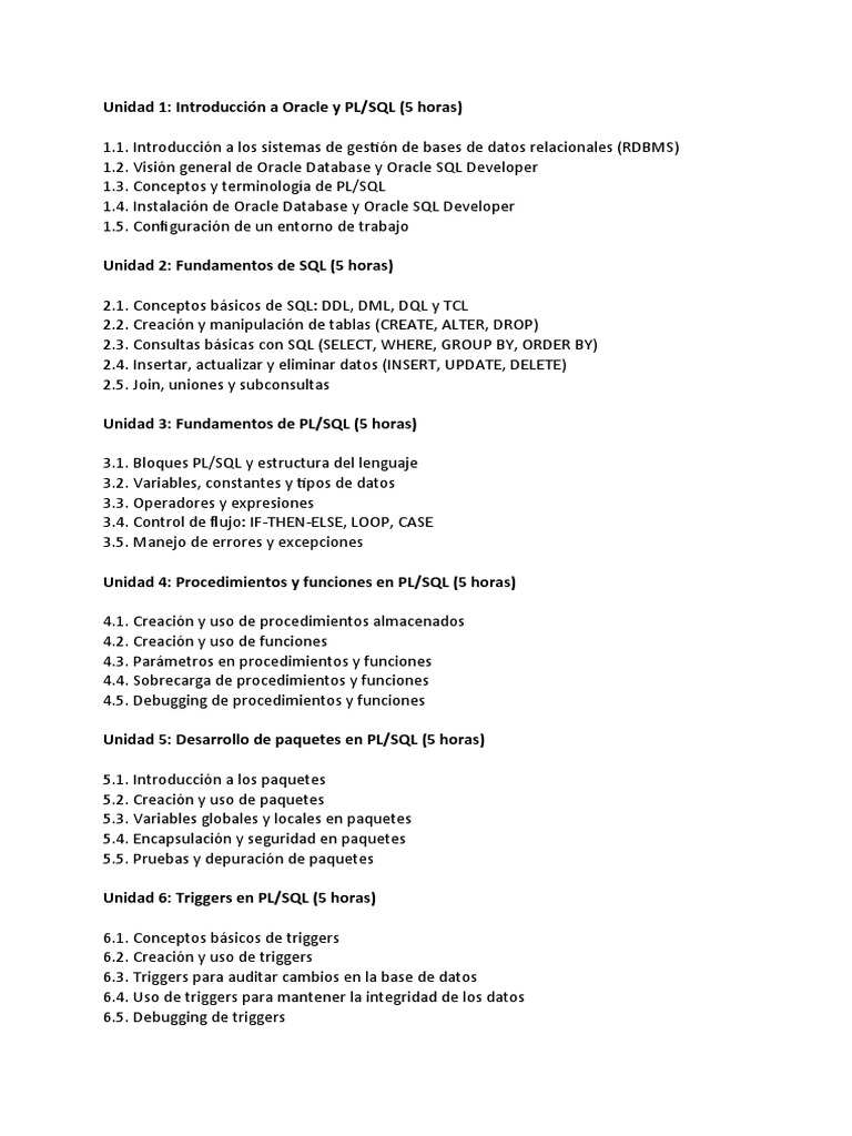 Temario Oracle y PL:SQL Básico | PDF