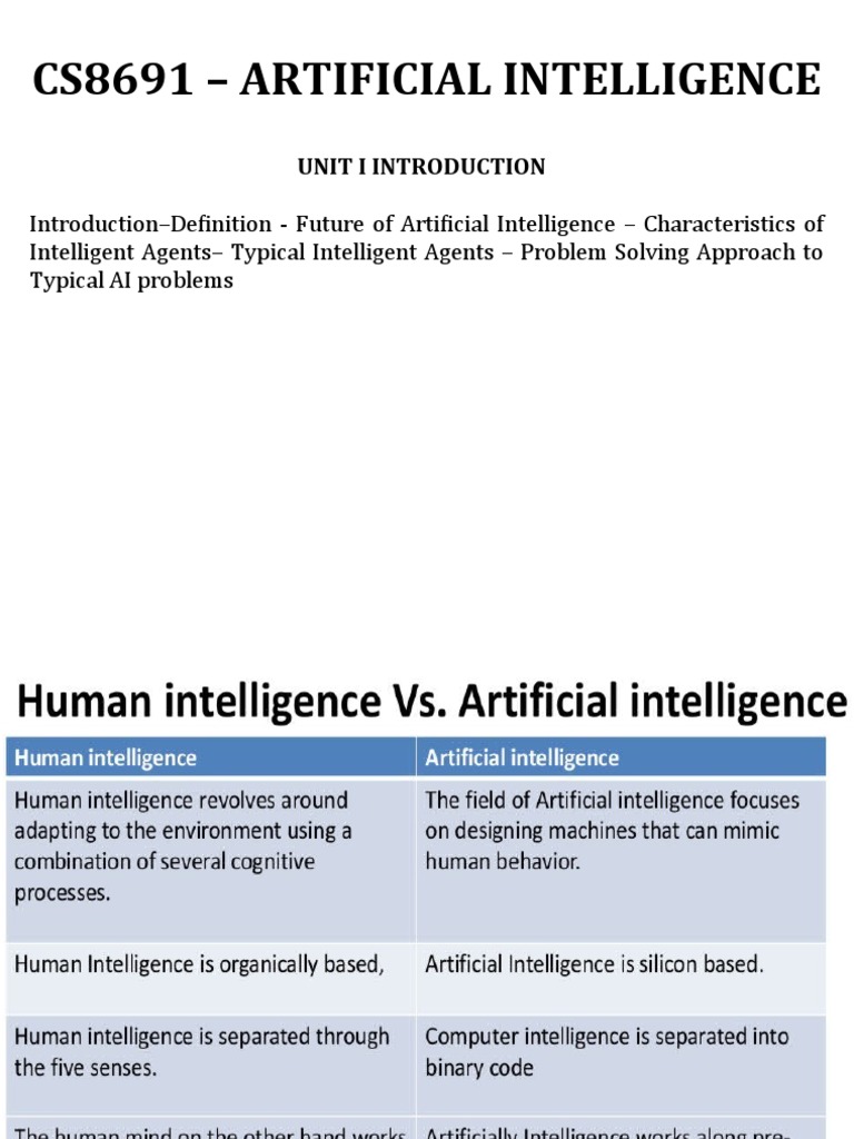 Cs8691 Ai Unit 1 | PDF | Artificial Intelligence | Intelligence (AI) & Semantics