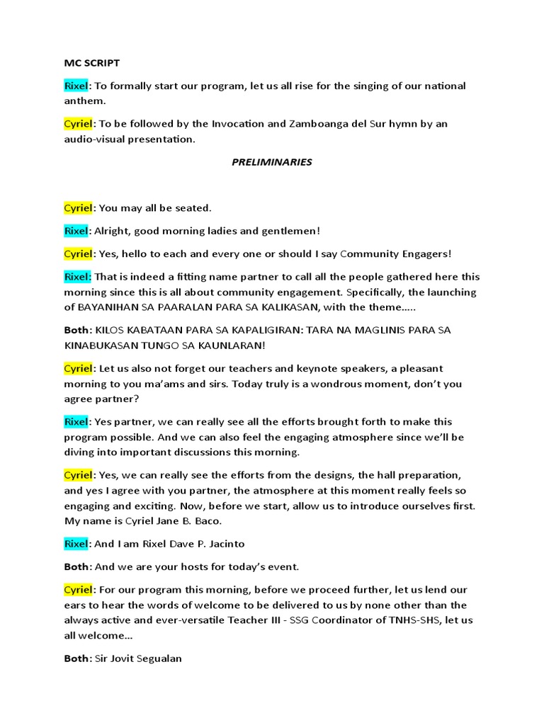 MC SCRIPT Bayanihan Final Najud | PDF