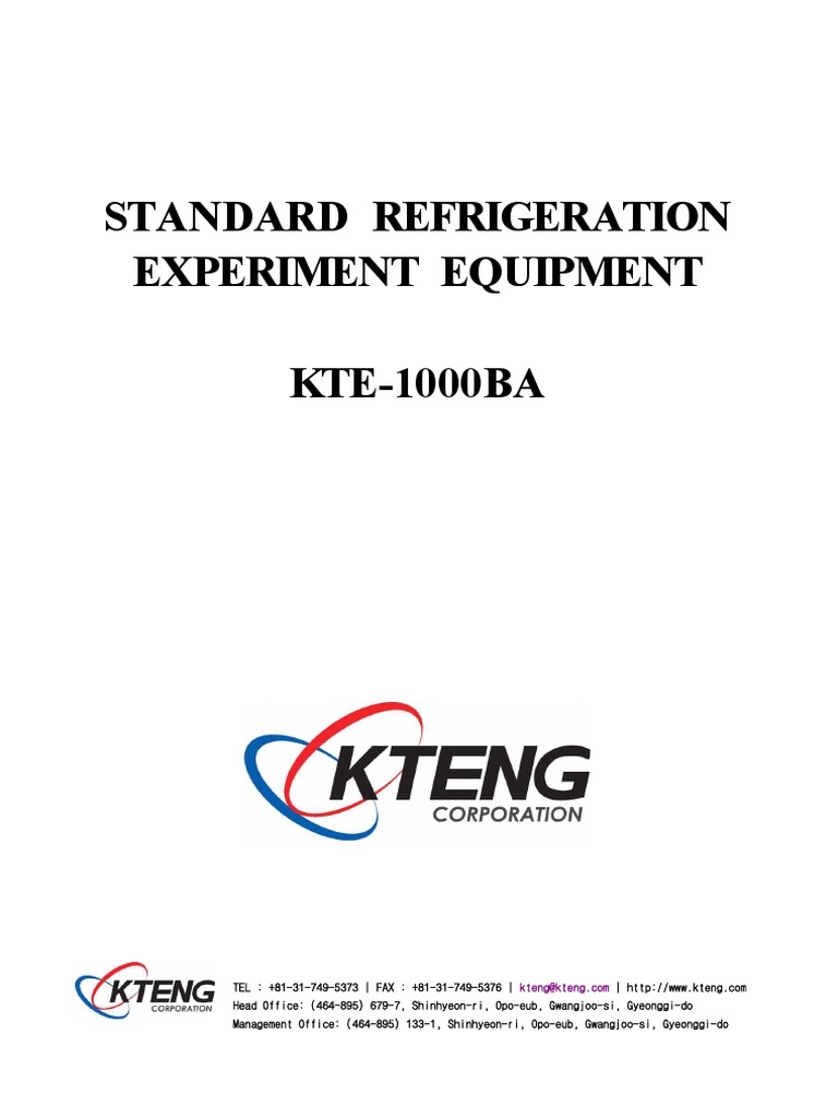 Standard Refrigeration Experiment Equipment - KTE-1000BA | PDF ...