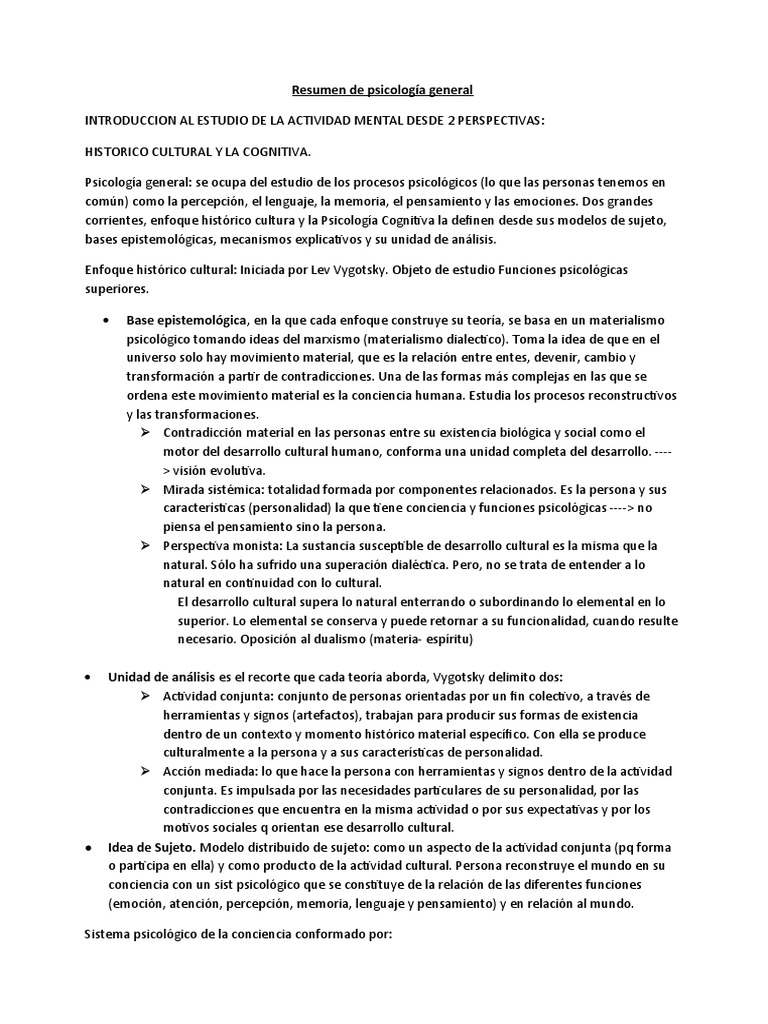 Resumen de Psicologia General | PDF | Mente | Psicología cognitiva