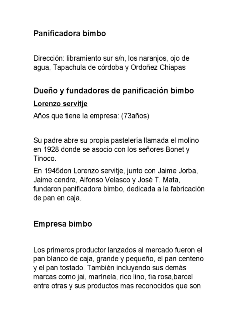 Panificadora Bimbo | PDF
