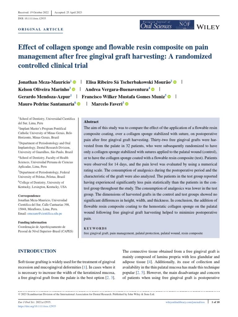 Effect of Collagen Sponge and Flowable Resin Composite On Pain | PDF ...